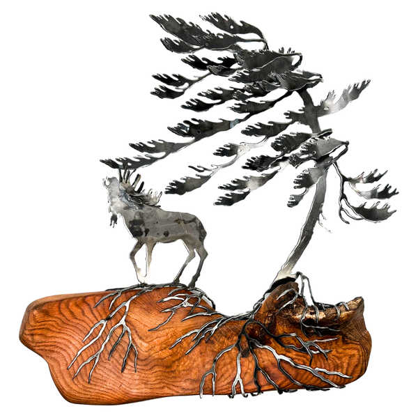 Trees and Moose Wood & Metal Wall Sculpture - Cathy Mark - Made In ...