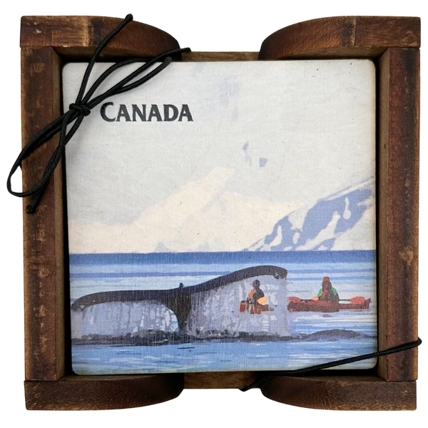 Canadian Whale Tail Coaster Set with Holder - Made In Canada Gifts