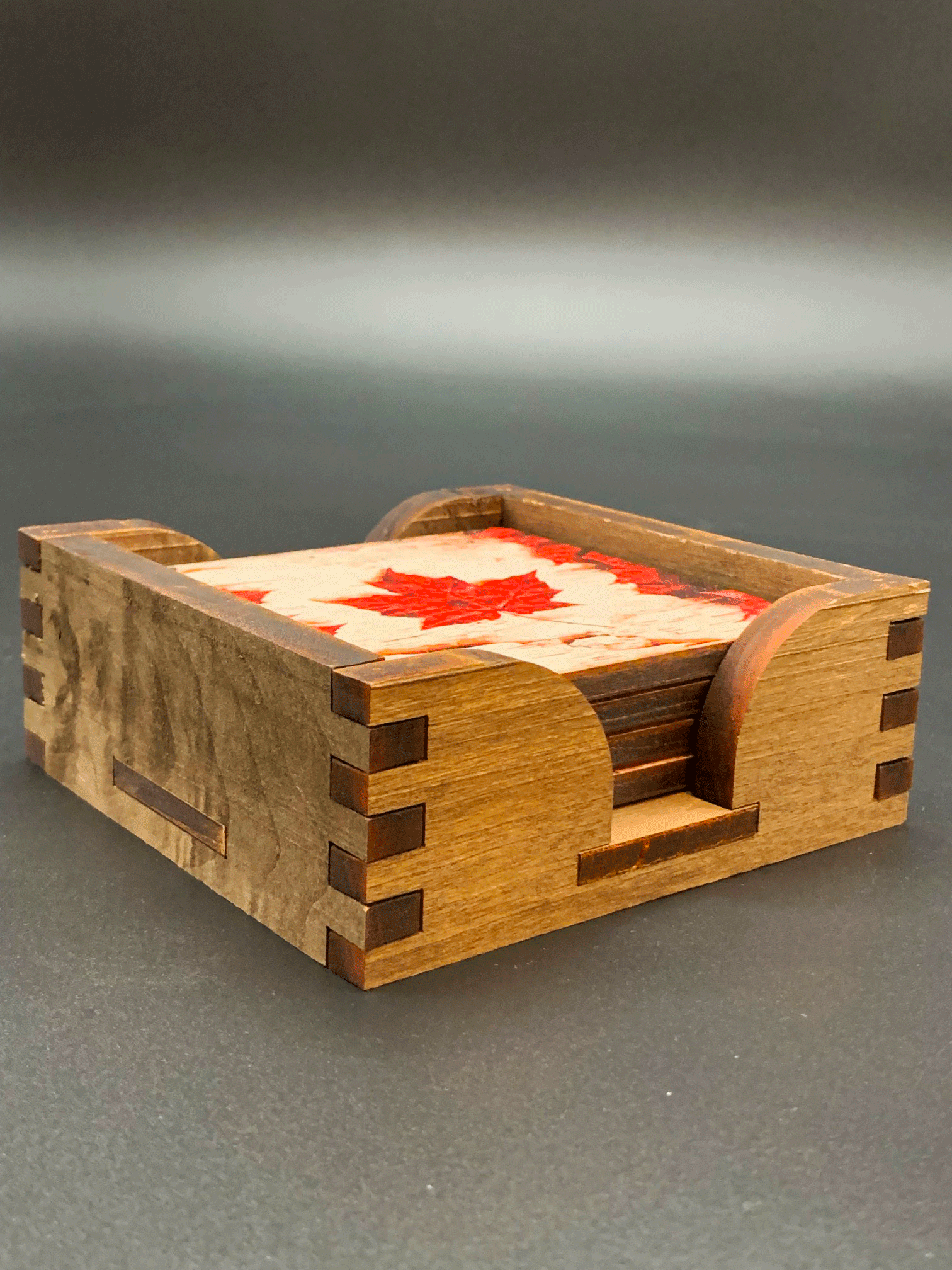 Maple Leaf Flag Coasters Set with Holder - Made In Canada Gifts